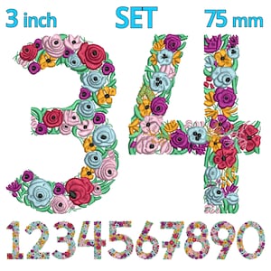 Numbers Embroidery Design | 3inch 75mm | FLORAL Number Machine ...