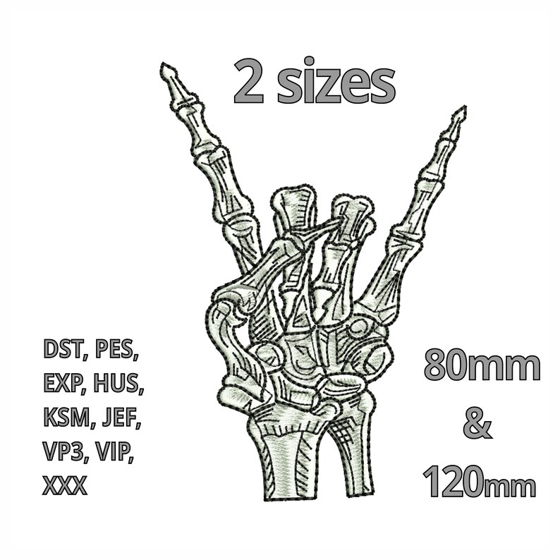 Skeleton Embroidery Design - Heavy Metal Hand Machine Embroidery File 2 ...