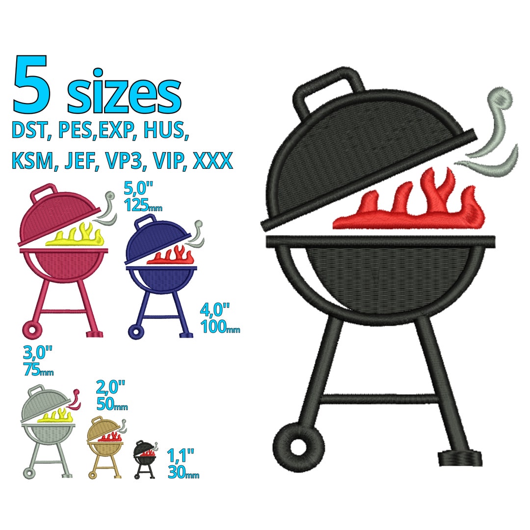 Grill Embroidery Design 5 Sizes - BBQ Griller - Chefs Cooking Grill ...