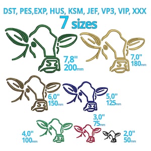 Cow Embroidery Design 7 Sizes - Simple Cow Head Machine Embroidery File ...