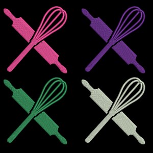Baking Embroidery Design 3 Sizes Crossed Kitchen Roller Whisk Machine ...