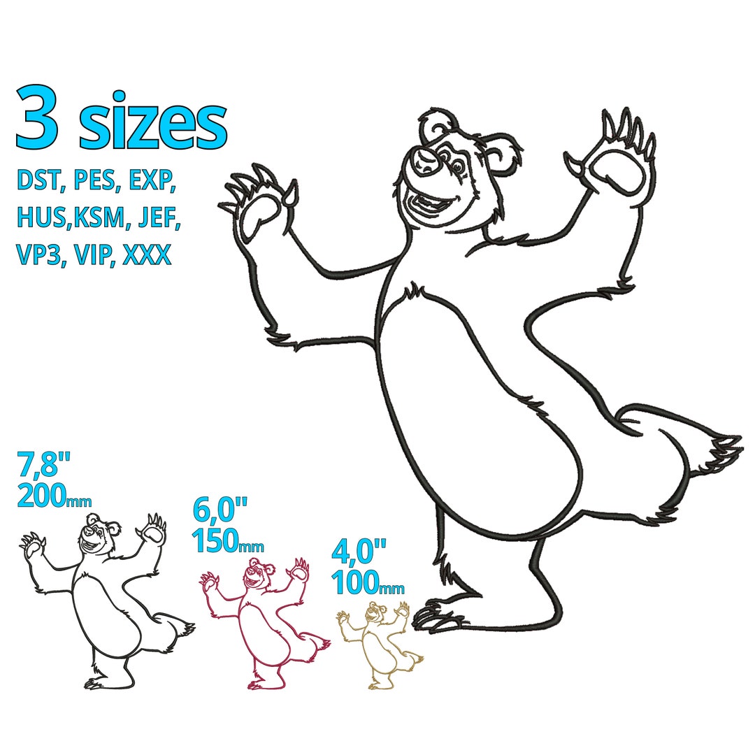 Bear Embroidery Design 3 Sizes - Dancing Comic Bear Machine Embroidery ...