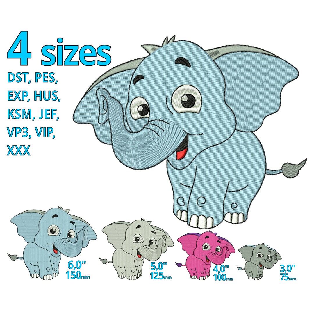 Embroidery Design Baby Elephant 4sizes -elefant Machine Embroidery File ...