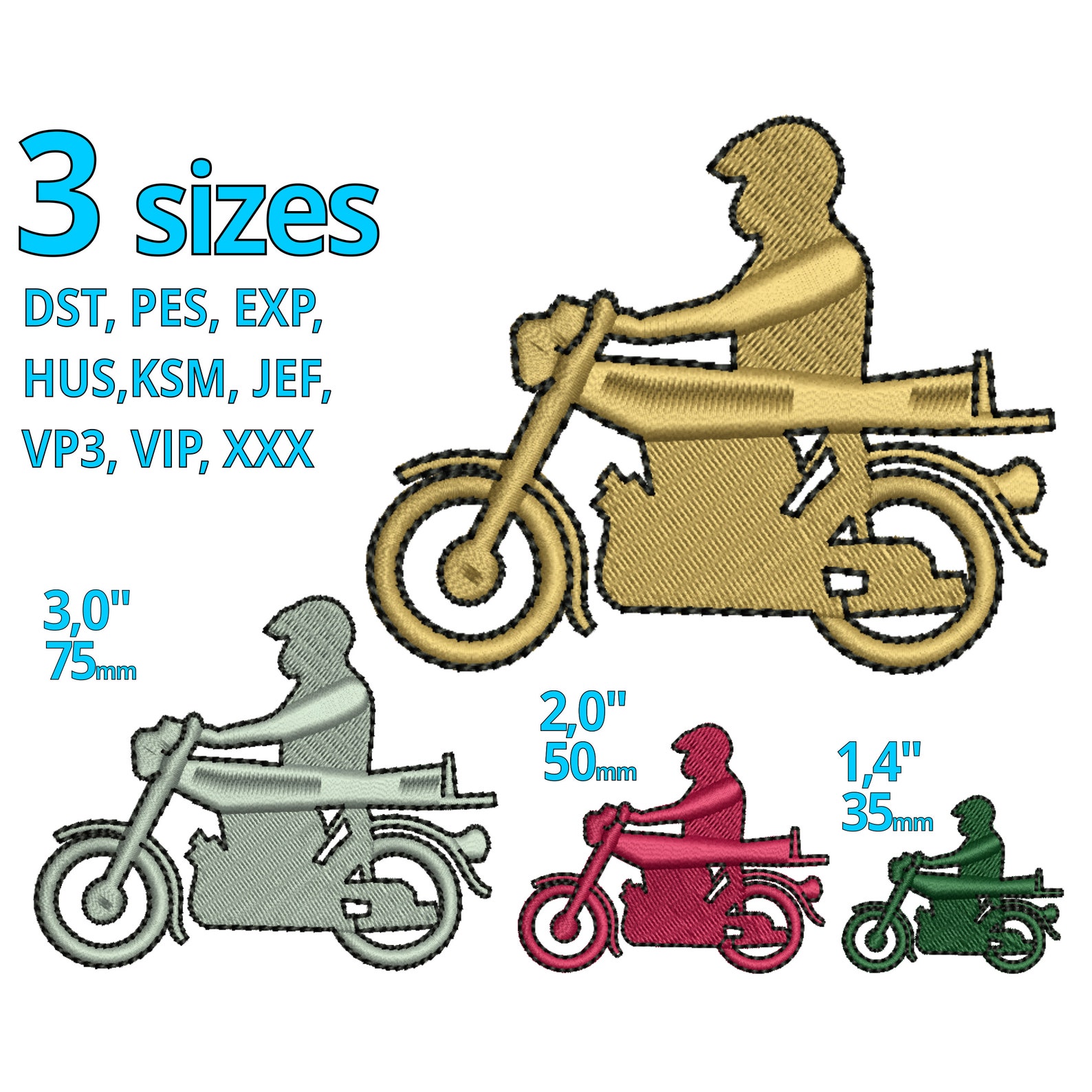 Small Moped Embroidery Design 3 Sizes - Vintage Motorcycle Retro Bike ...