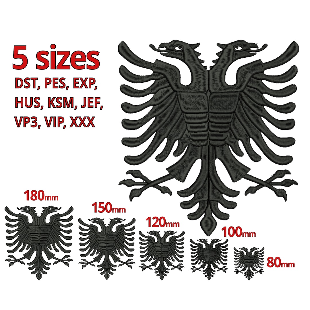 Albania Embroidery Design 5 Sizes Coat of Arms Albanian Eagle Machine Embroidery File - Skedar ...