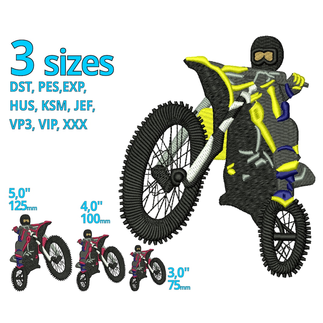 Embroidery Design Motocross 3 Sizes - Enduro Machine Embroidery File ...