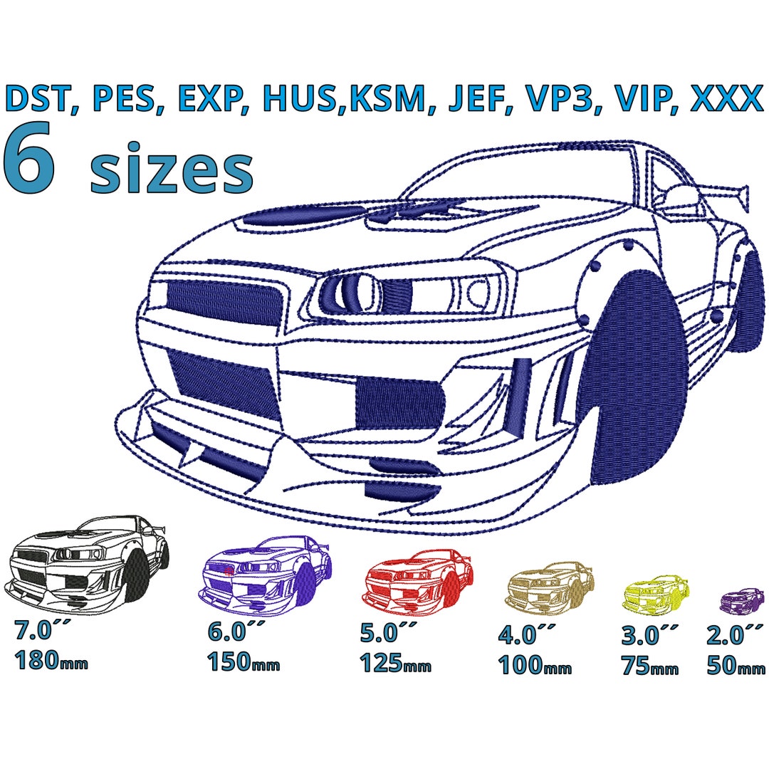 Sport Car Embroidery Design 6 Sizes, Sport Auto Machine Embroidery File ...