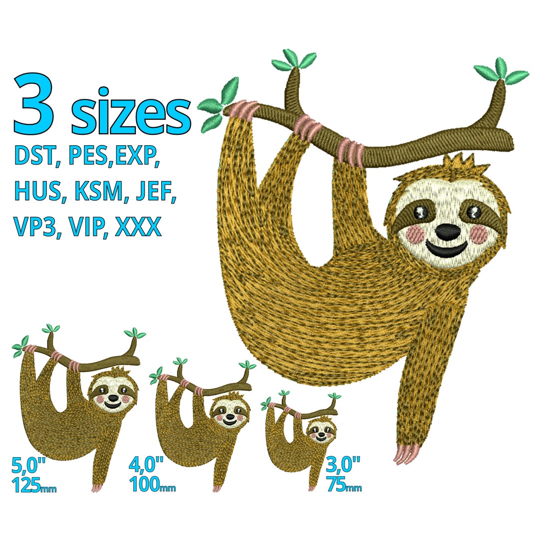 Sloth Embroidery Design | 3 Sizes Hanging Baby Sloth Animal Machine ...