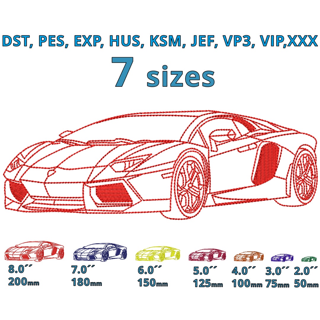 Sport Car Embroidery Design 7 Sizes, Sport Auto Machine Embroidery File ...