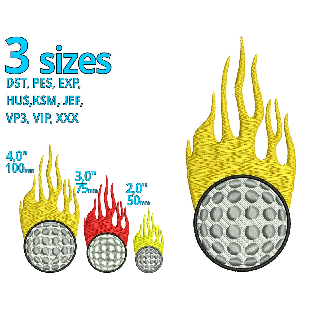 Golfball Embroidery Design 3 Sizes - Golf Machine Embroidery File ...