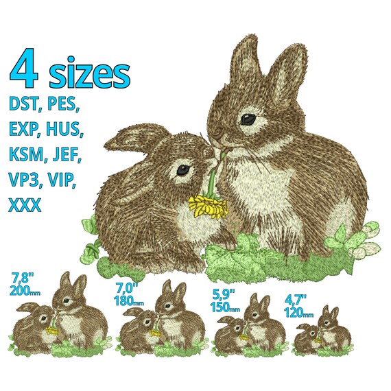 Rabbits Bunnys Embroidery Design 4 Sizes Real Rabbit With - Etsy