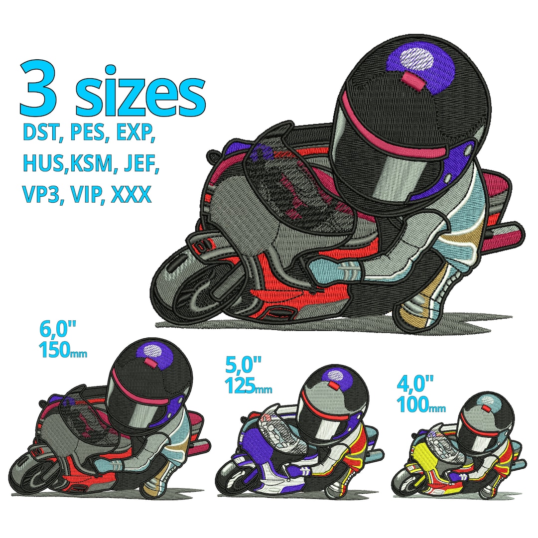 Embroidery Design Racing Biker 3 Sizes - Speedbike Race Driver Machine ...