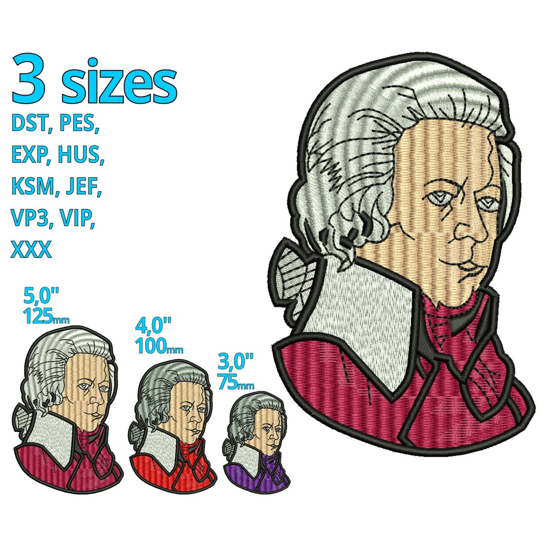 Mozart Embroidery Design 3 Sizes- Wolfgang Amadeus Music Machine ...