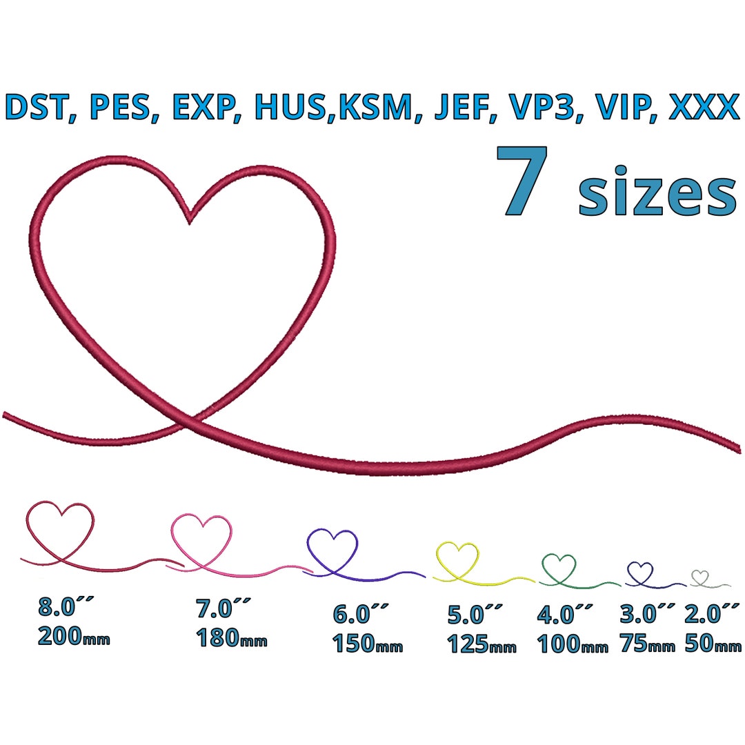 Wedding Embroidery Design Ribbon Heart 7 SIZES Outline Red Heart Ribbon ...