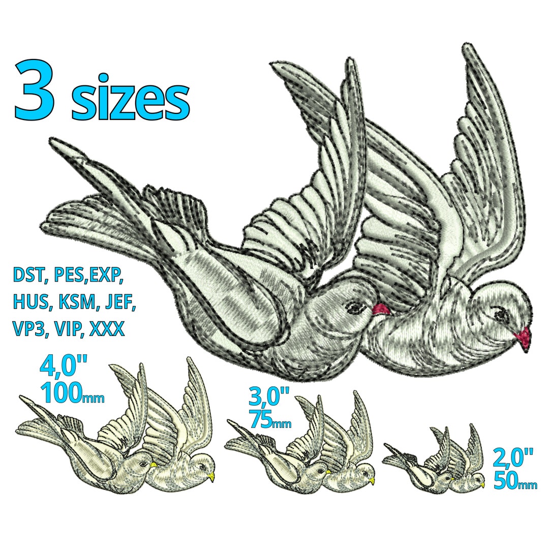 Doves Embroidery Design 3 Sizes- Real Turtle Doves Machine Embroidery ...