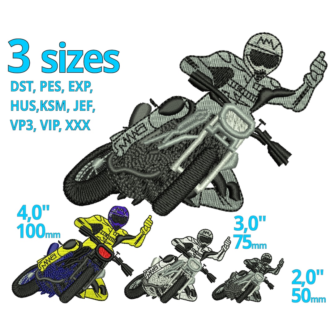 Motorcycle Racing Embroidery Design 3 Sizes - Speed Biker Machine ...
