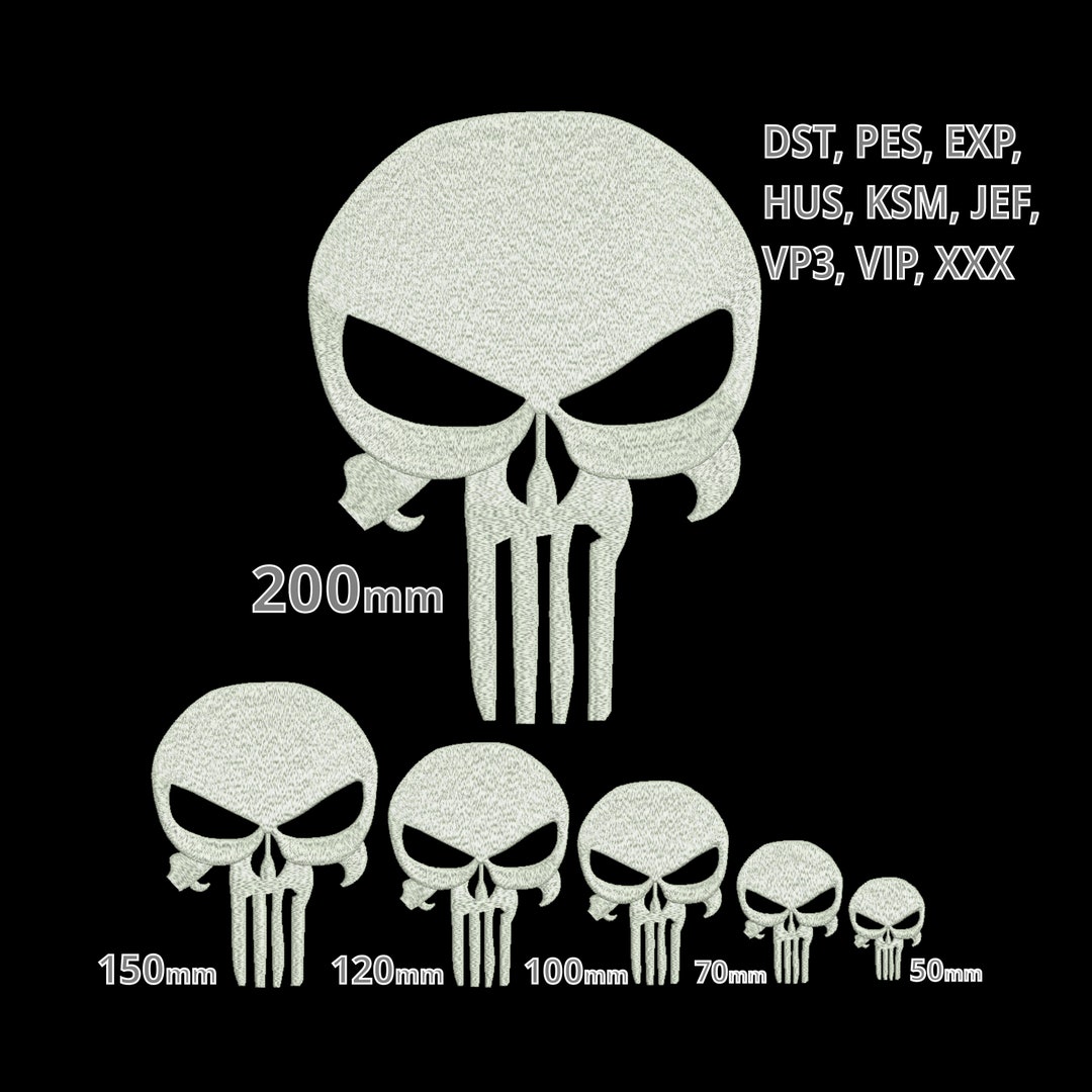 PUNISHER Skull Head Embroidery Design 6 Sizes Instand Download ...