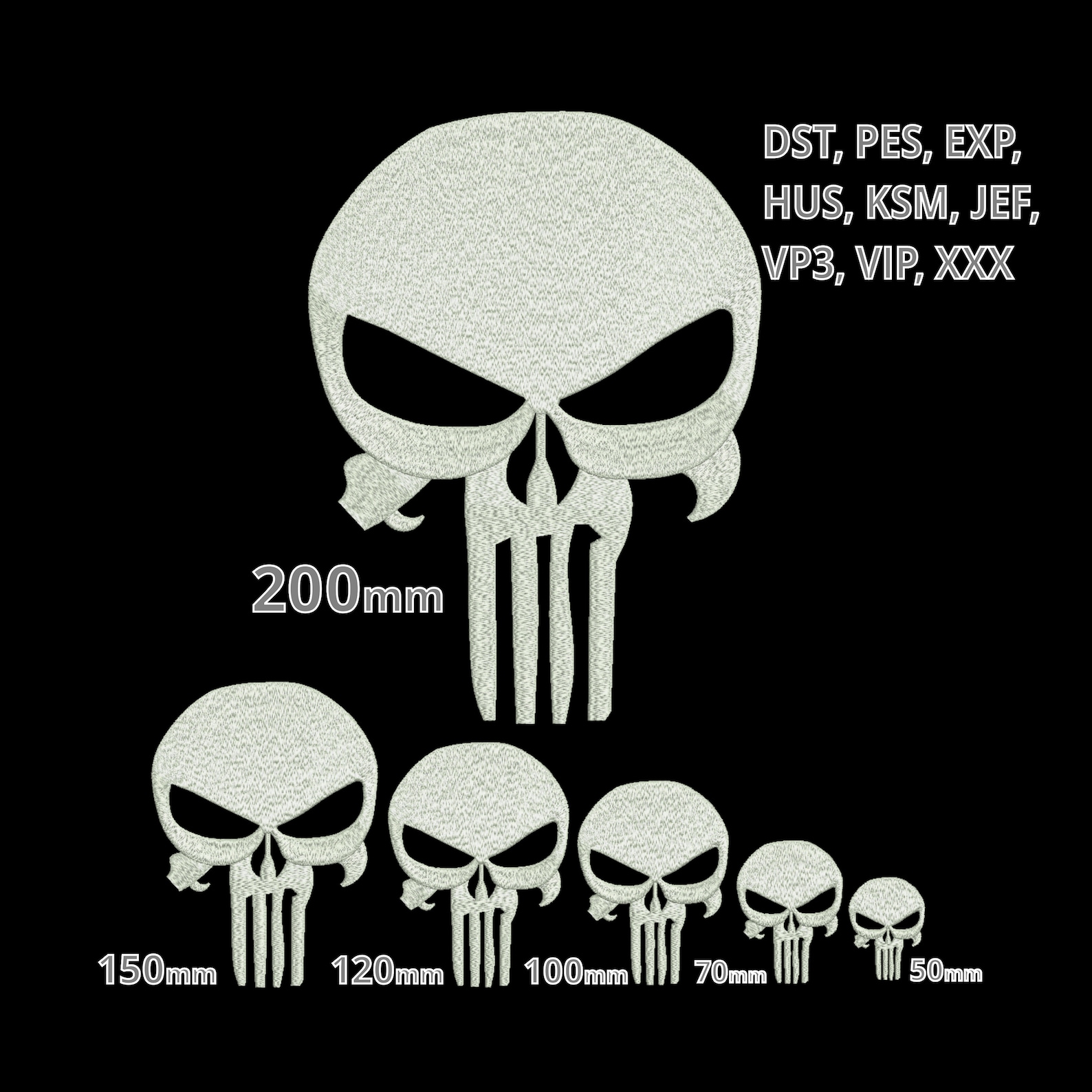 PUNISHER Skull Head Embroidery Design 6 Sizes Instand Download - Etsy