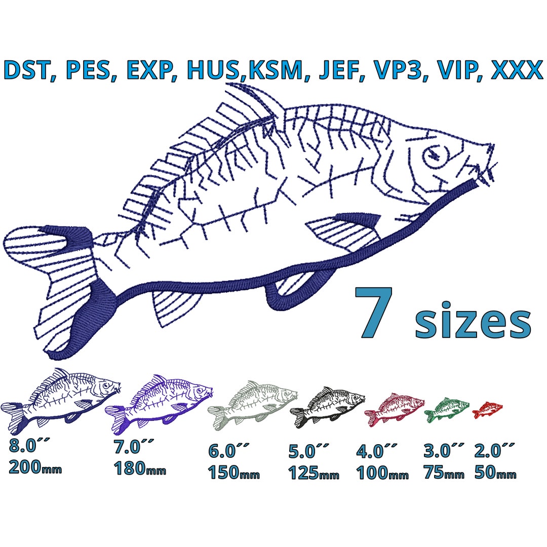 Carp Fish Logo Embroidery Designs | 7 Sizes | Carp Fishing Machine ...