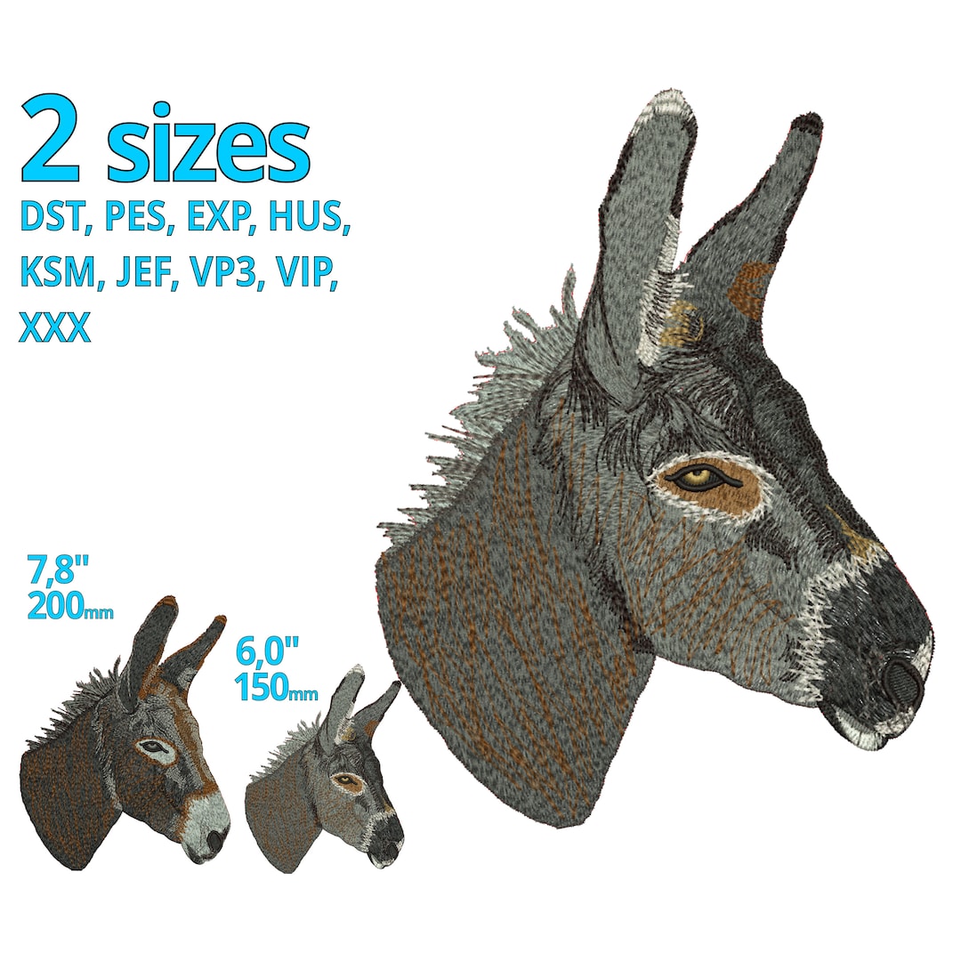 Real Donkey Head Embroidery Design 2 Sizes | Authentic Donkey Machine ...