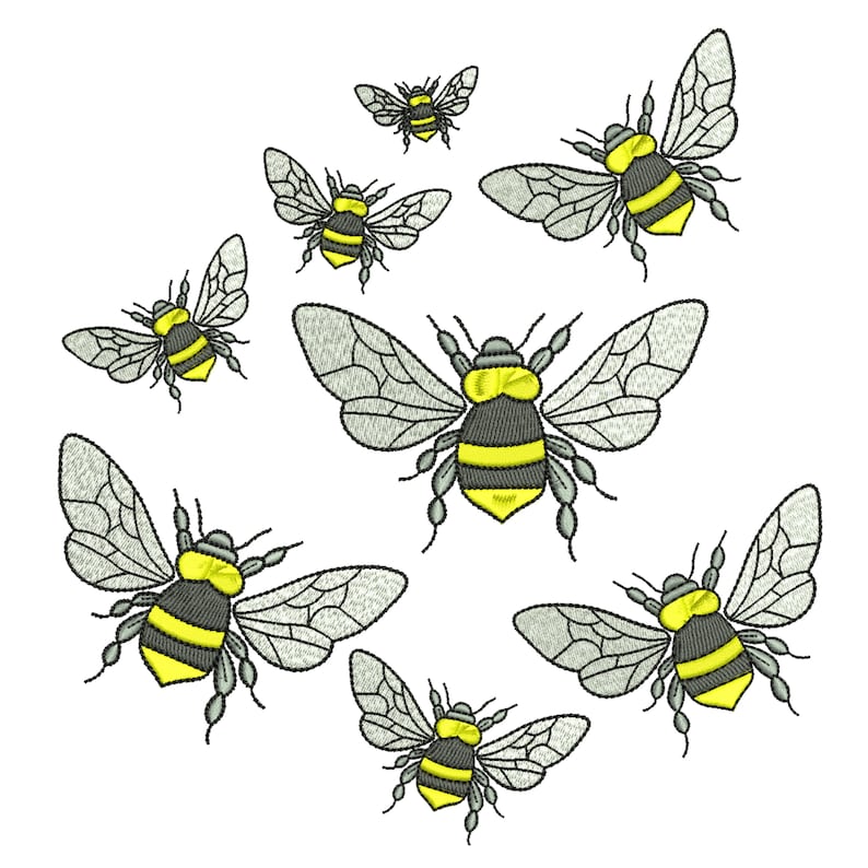 Bee Embroidery Design 8 Sizes -real Flying Bees Embroidery Machine File ...