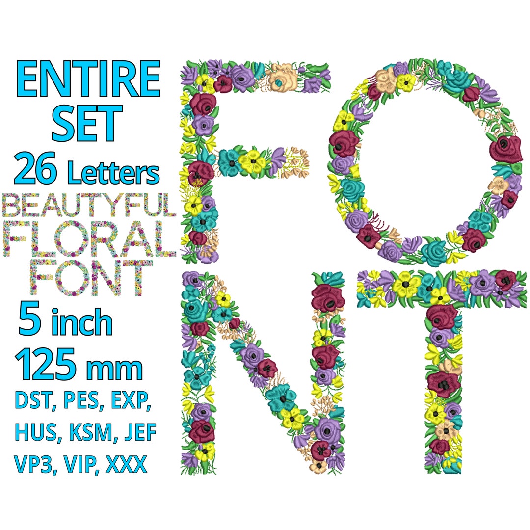 Floral Font Machine Embroidery File | 5 Inch 125mm | FLOWER Alphabet ...