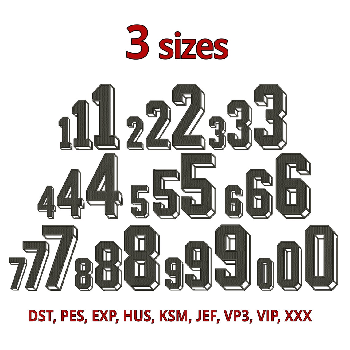 NUMBERS Embroidery Design 3 Sizes Sport College Big Numbers - Etsy