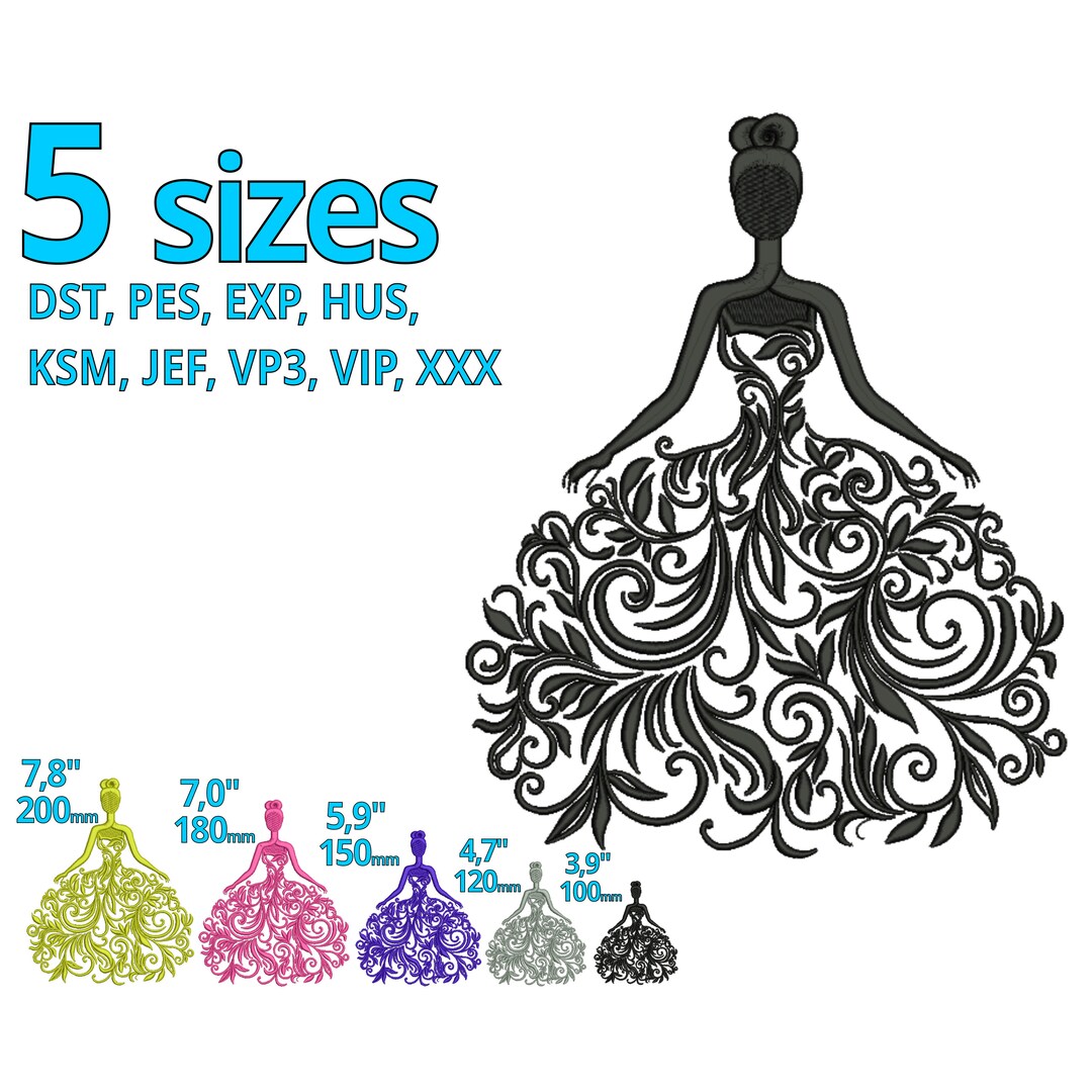 Wedding Embroidery Design 5 Sizes- Bride Floral Machine Embroidery File ...