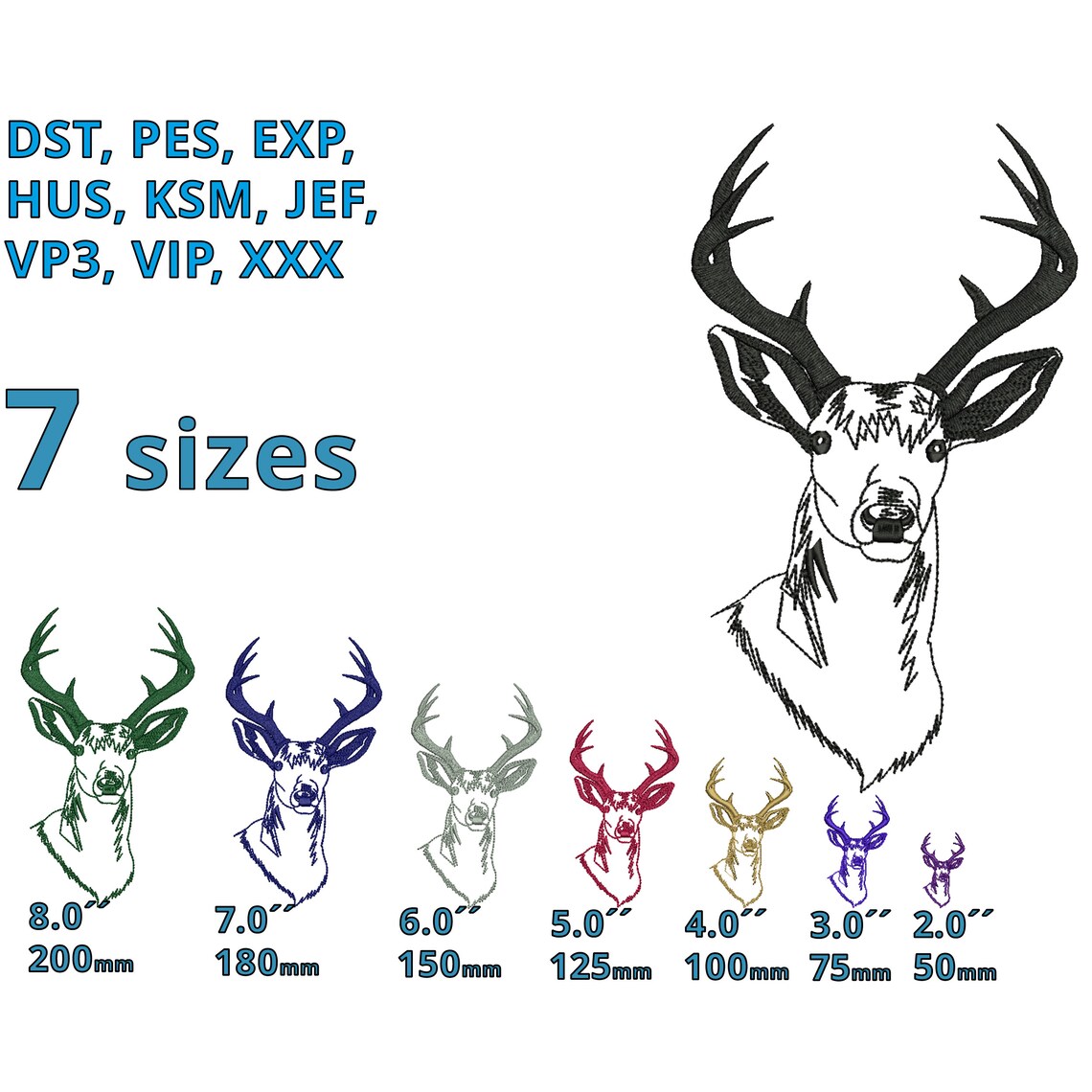 Deer Embroidery Design File - Deer Head Embroidery Design 7 Sizes Deer ...