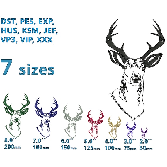 Deer Embroidery Design File Deer Head Embroidery Design 7 - Etsy