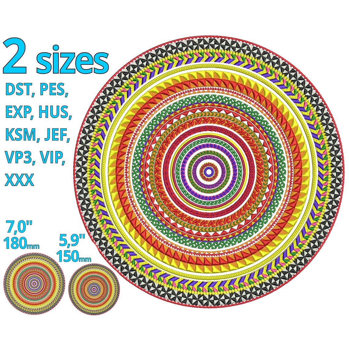 Mandala Machine Embroidery File 2 Sizes - Colorful Mandala Embroidery ...