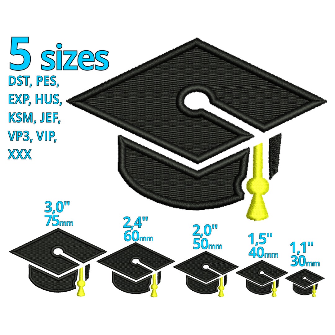 Graduation Embroidery Design 5 Sizes - Mini Graduation Hat Machine ...