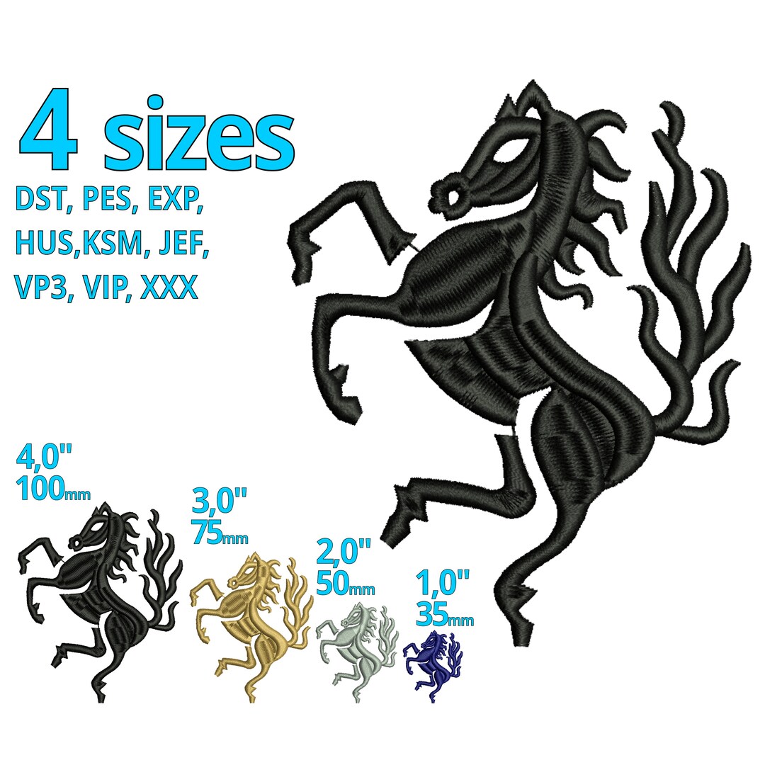 HORSE Embroidery Design 4 Sizes- Mini Horses Motiv Outline Stallion ...