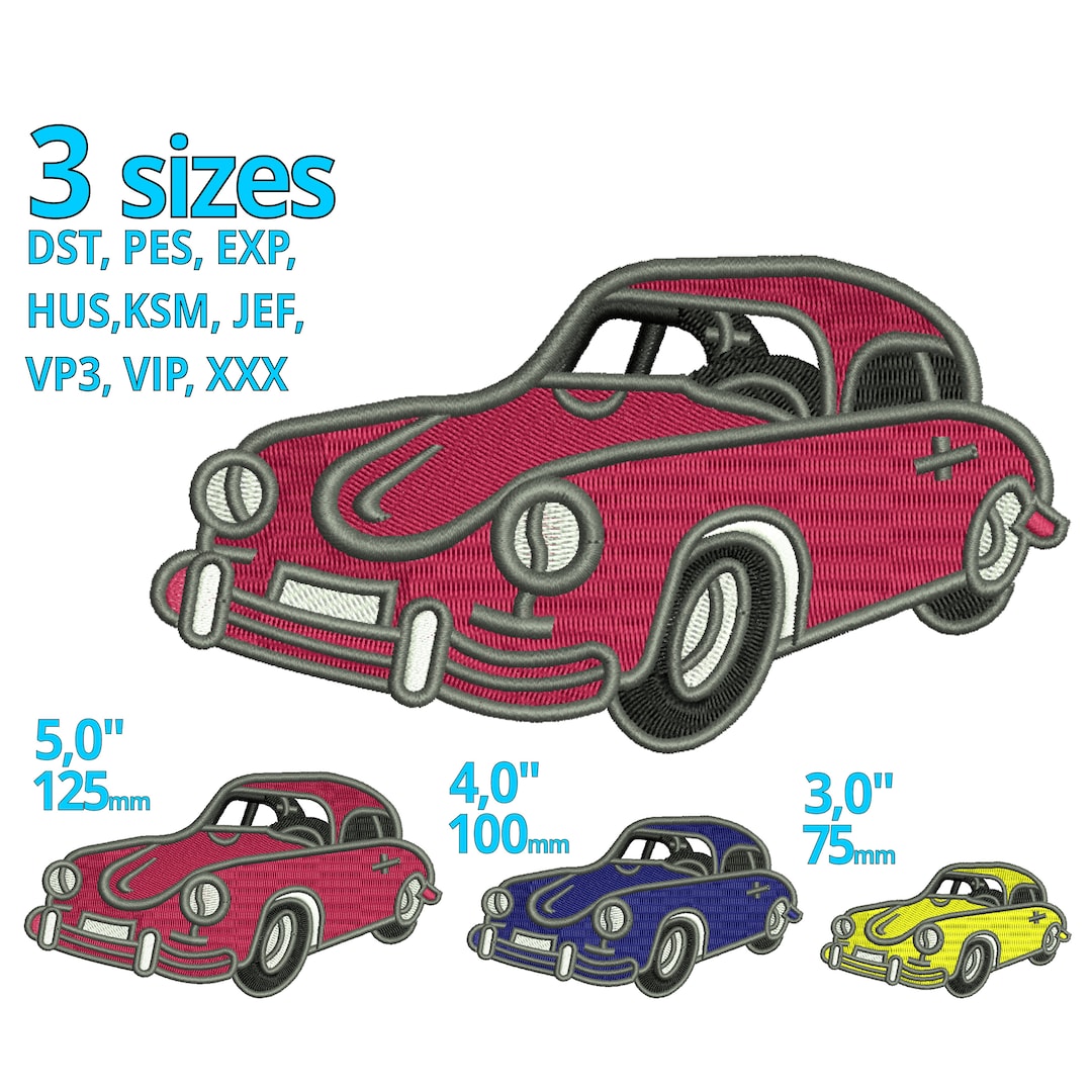 Oldtimer Embroidery Design 3 Sizes - Vintage Porsche Car Machine ...