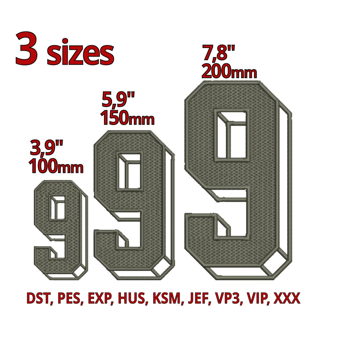 NUMBERS Embroidery Design 3 Sizes Sport College Big Numbers - Etsy