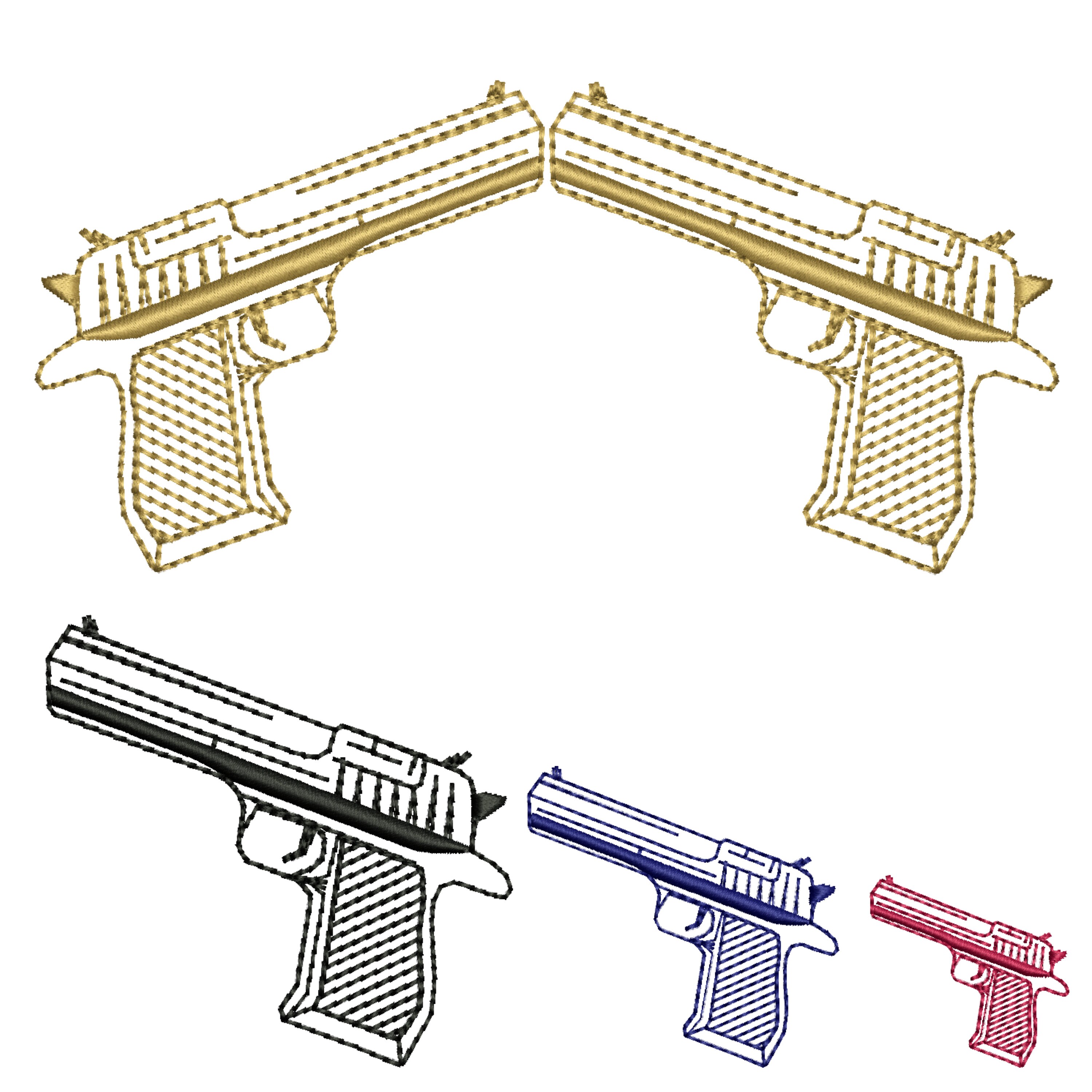 Gun Embroidery Designs | 3 Sizes | Mini Weapon Machine Embroidery File ...