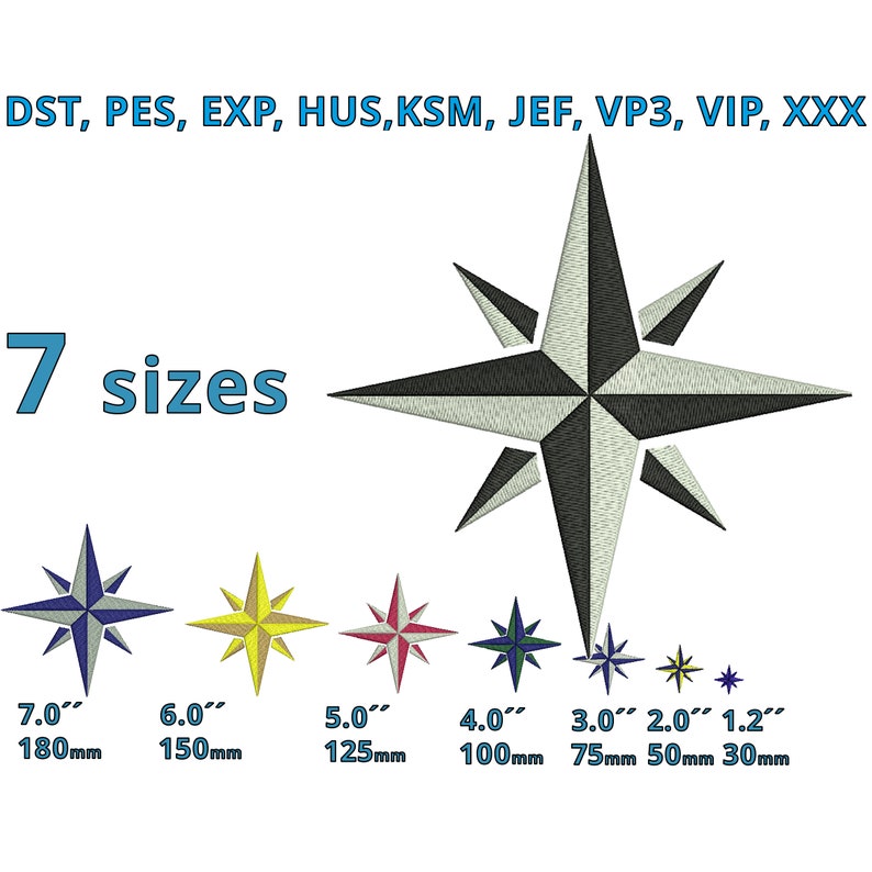 Compass Rose Embroidery Design 7 Sizes - Wind Star Machine Embroidery ...