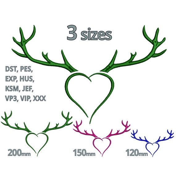 Antler Embroidery Design Antler Heart Form Embroidery File 3 | Etsy