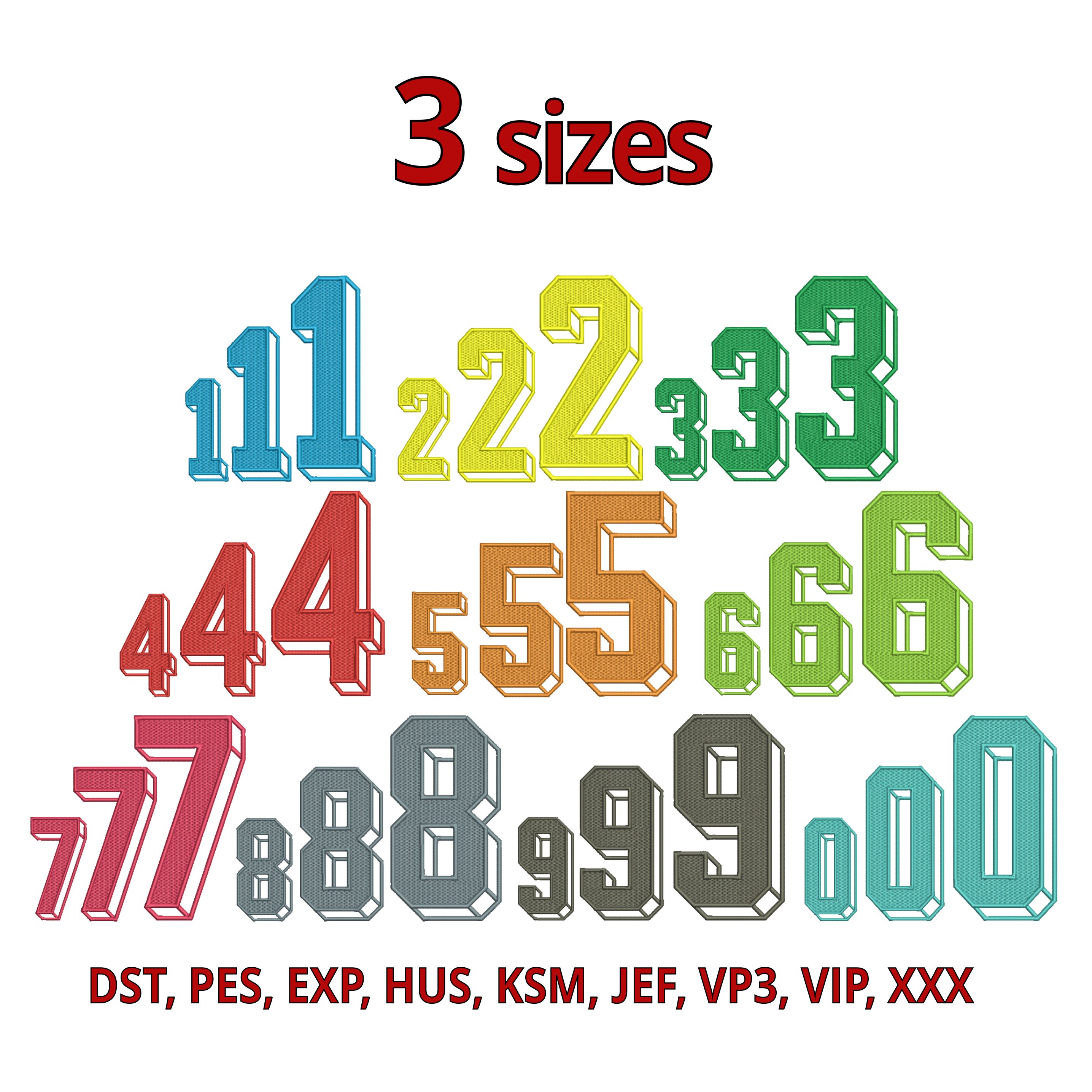 NUMBERS Embroidery Design 3 Sizes Sport College Big Numbers - Etsy