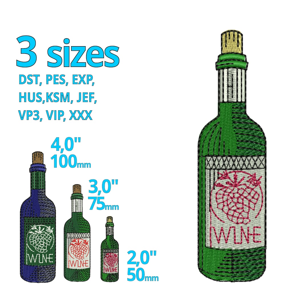 Wine Bottle Embroidery Design - Wine Machine Embroidery File - Bottle ...