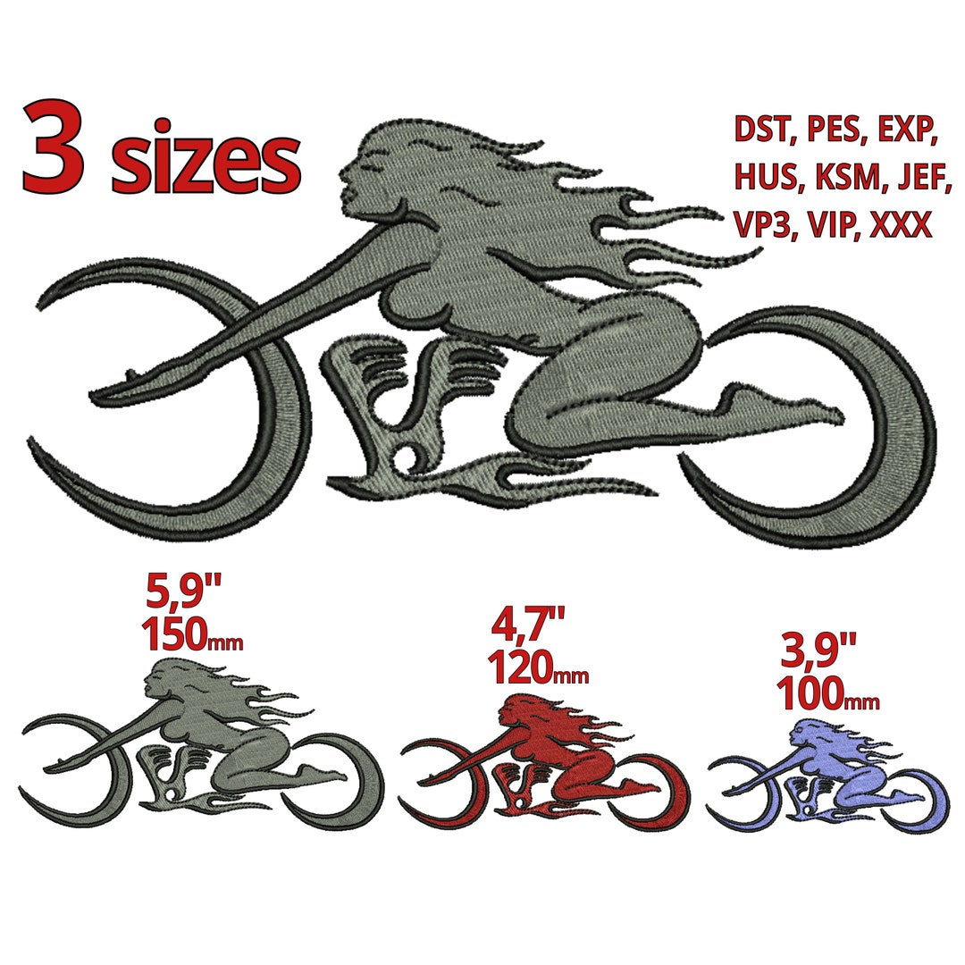 Biker Embroidery Design 3 Sizes Women Female Motorcycle Rider Machine biker-embroidery-design-3-sizes-women-female-motorcycle-rider-machine