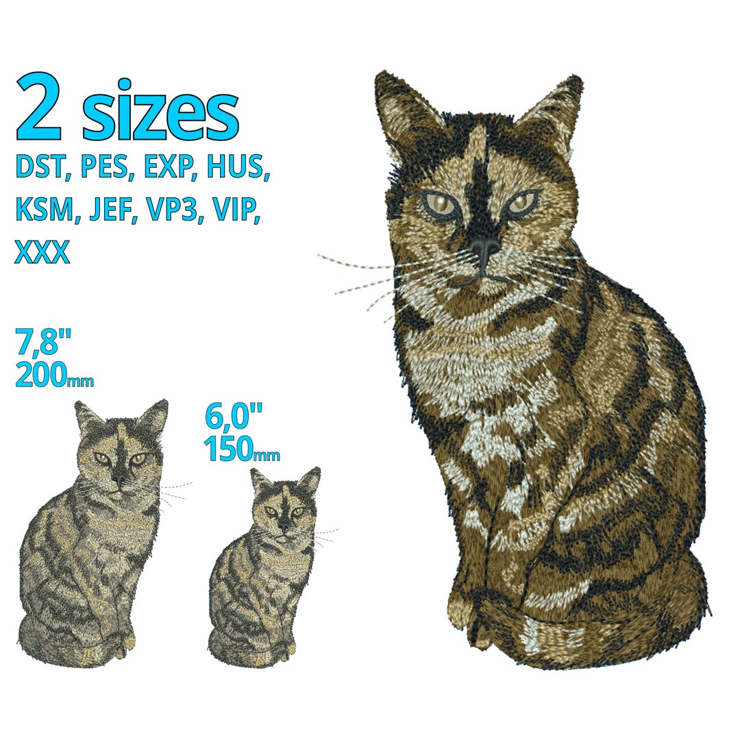Cat Tortoiseshell Embroidery Designs 3 Sizes Realistic Real Cat Drawing ...
