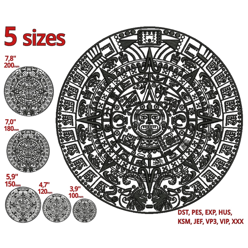 Aztec Calendar Embroidery Design 5 Sizes Maya Calendar - Etsy