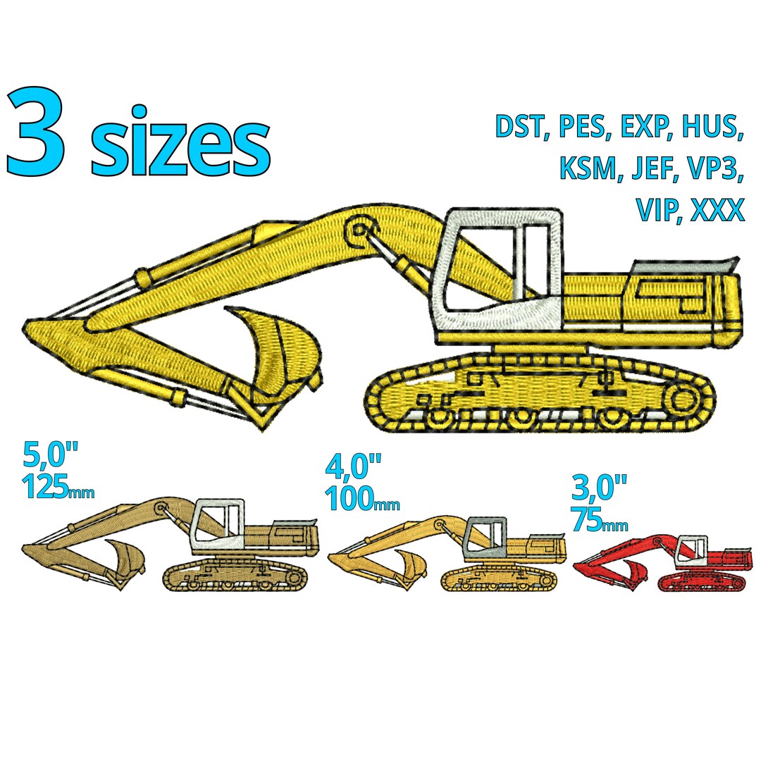 Excavator Embroidery Designs | 3 Sizes | Mini Construction Excavator ...