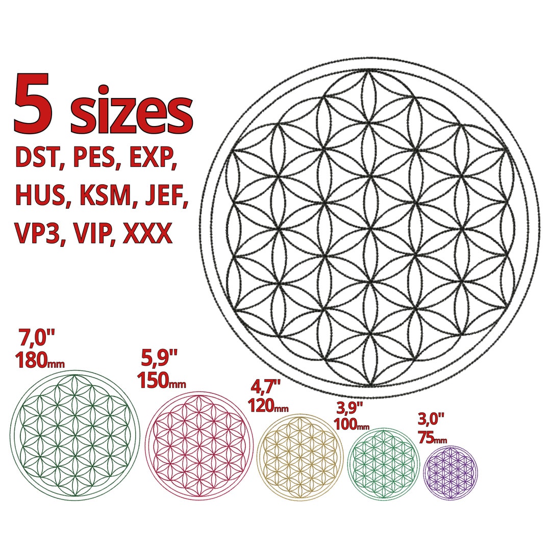 Flower of Life Embroidery Design 5 Sizes - Zen Buddha - Tree of Life ...