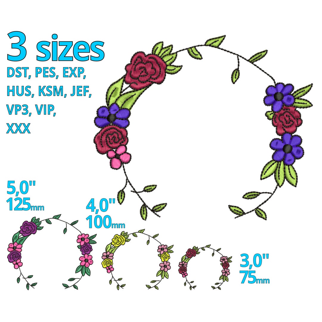 Round Flower Embroidery Design Circle Frame 3 Sizes- Flowers Edge ...
