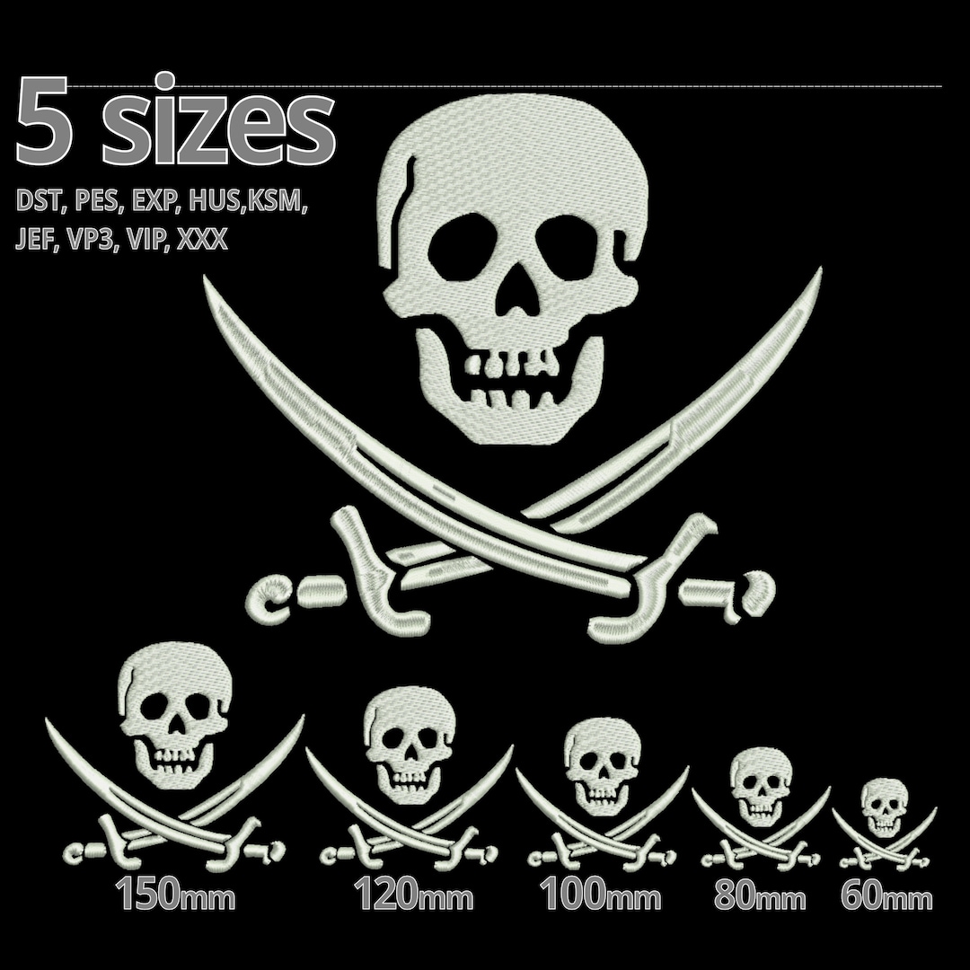 Pirate Embroidery Design - Pirates Flag Crossed Swords Skull Head ...