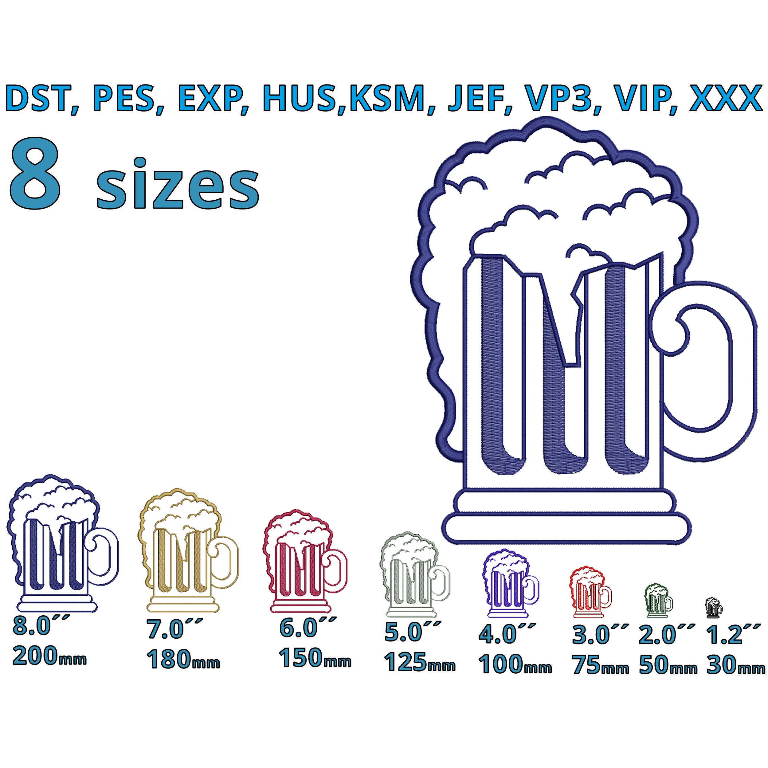Beer Glass Embroidery Design 8 Sizes Beer Glas Jug - Gift for Beer Fan ...