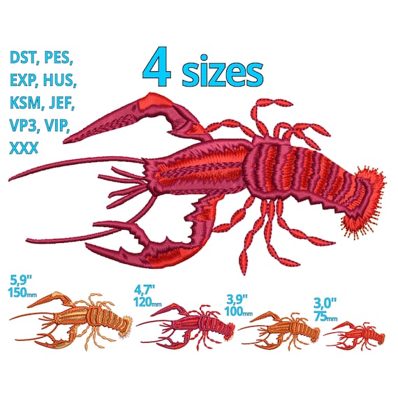 Crawfish Embroidery Design 4 Sizes Lobster Machine Embroidery - Etsy