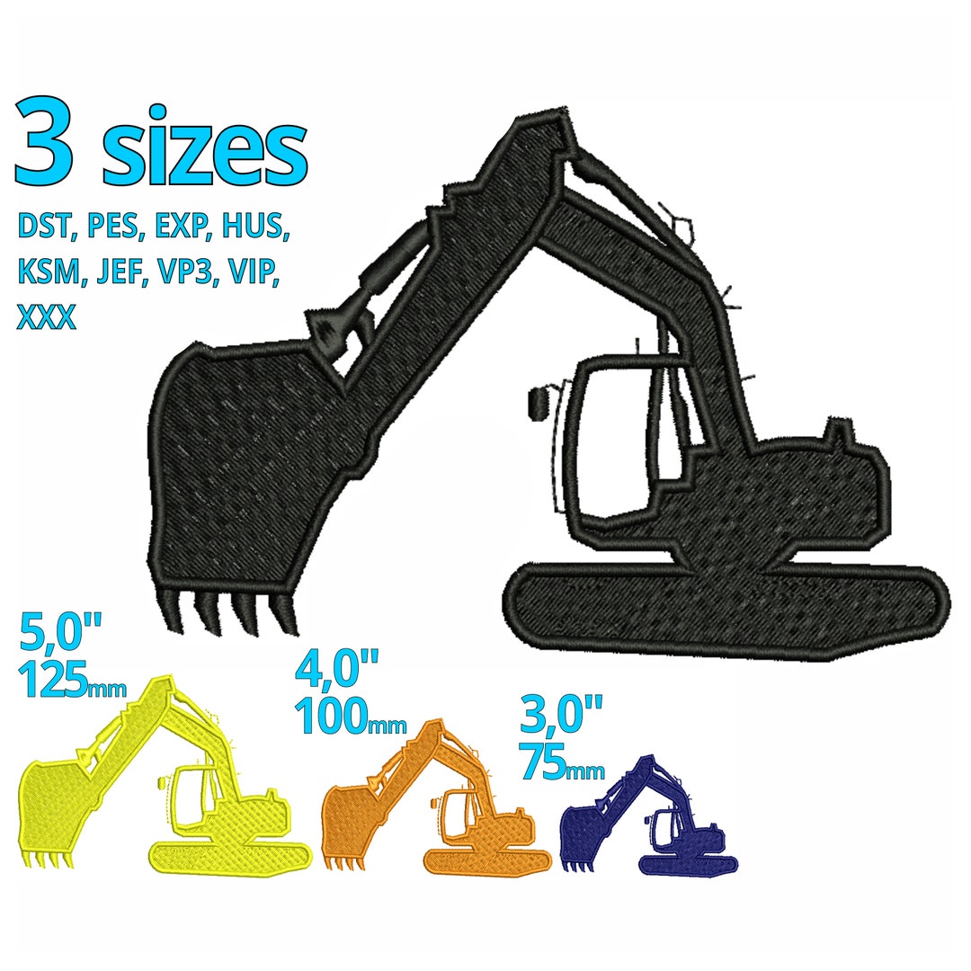 Simple Excavator Embroidery Designs | 3 Sizes | Crawler Excavator ...
